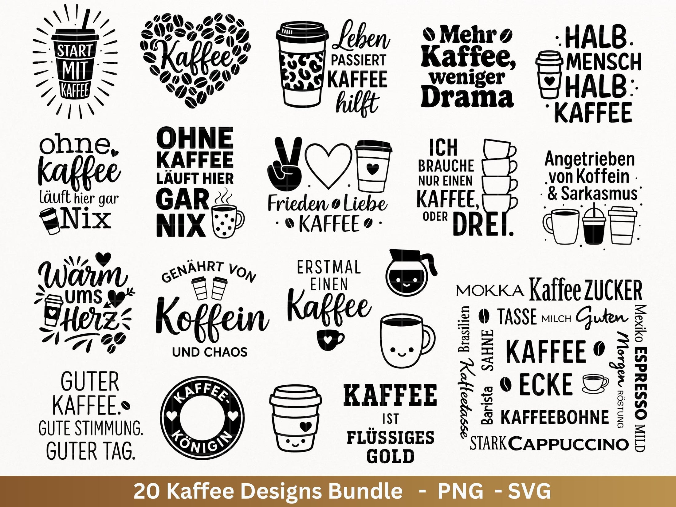 Kaffee SVG Bundle mit Sprüchen – Plotterdatei Deutsch