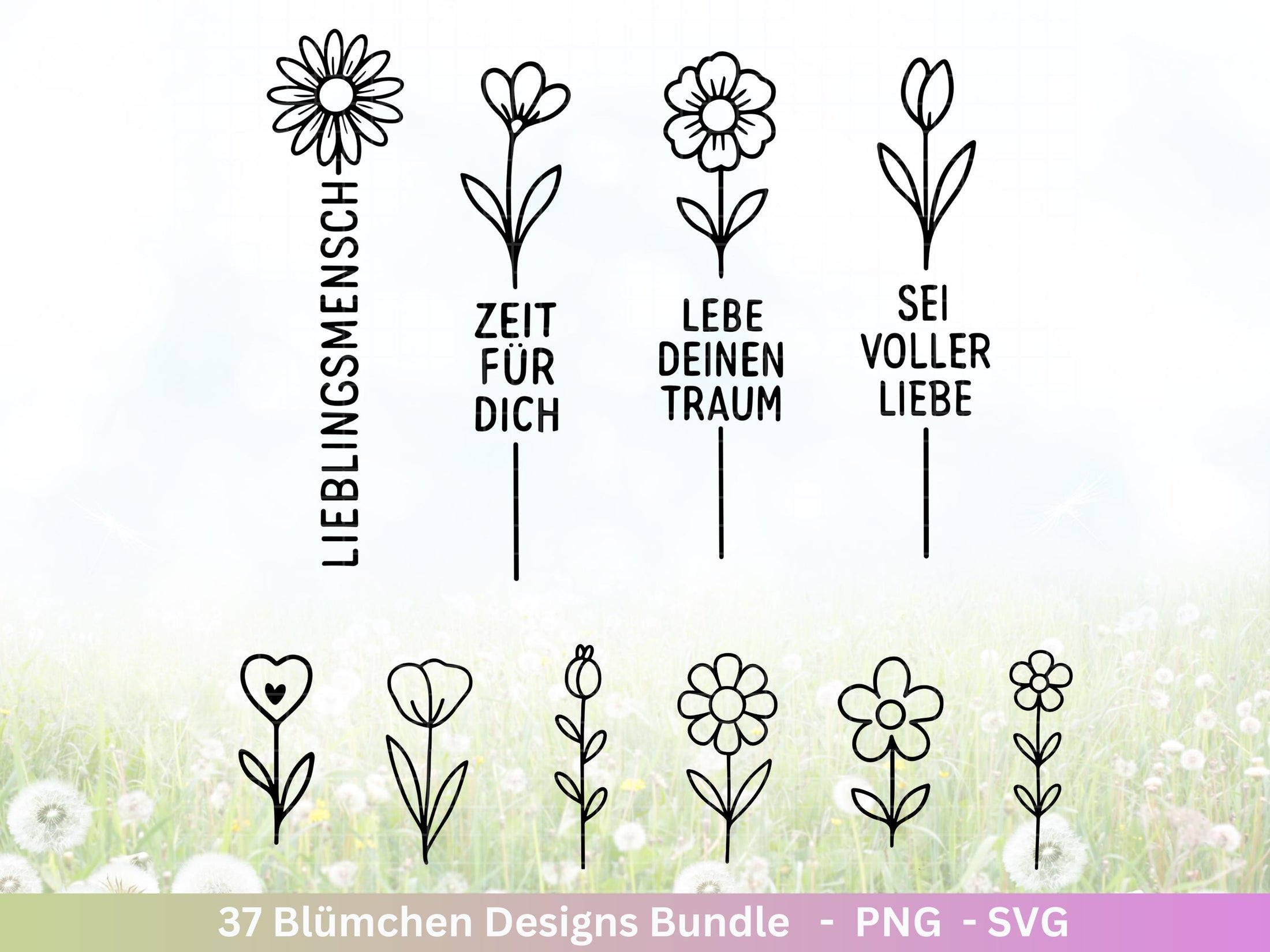 Wildblumen Plotterdatei – 37 Sprüche & Blumen SVG