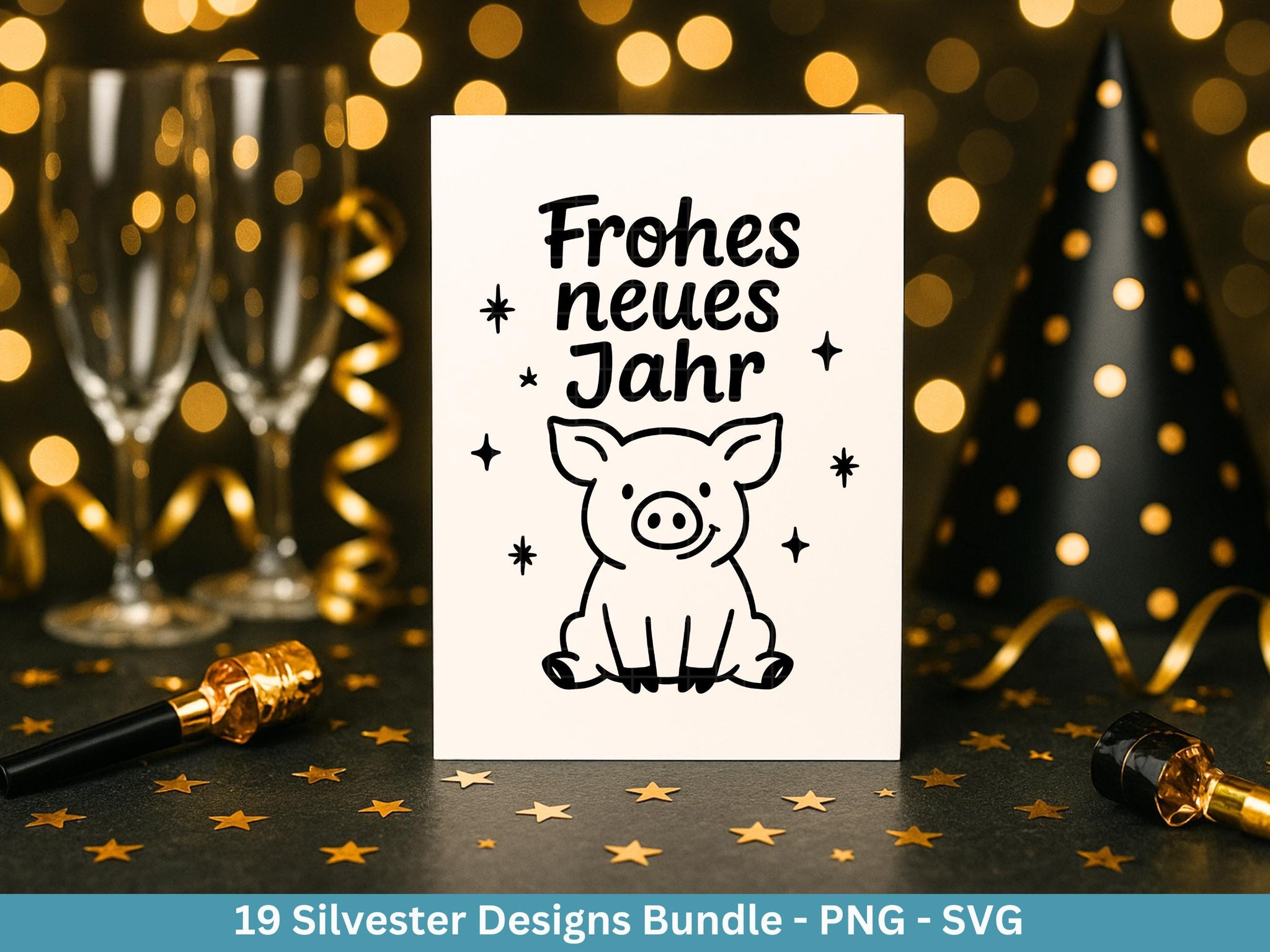 Silvester SVG – Frohes Neues 2026 & Glücksschwein Datei