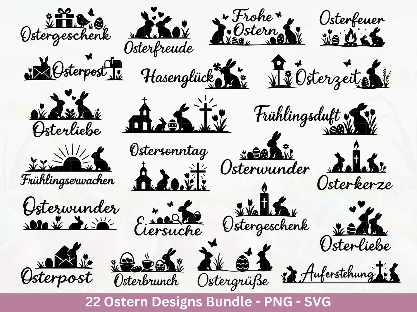 Ostern Plotterdatei Bundle – Hasen Silhouetten & Osterwörter